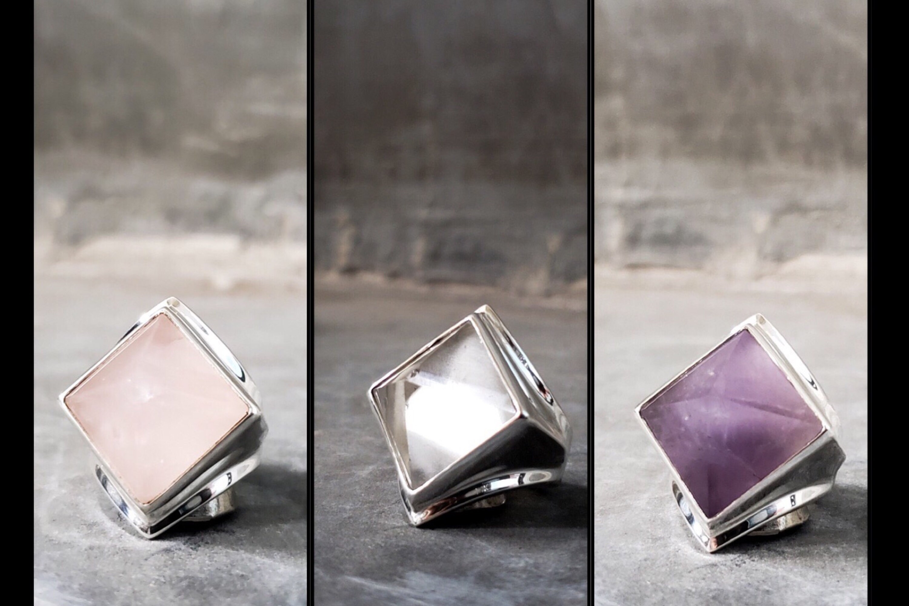 Crystal Pyramid Unisex Silver Ring