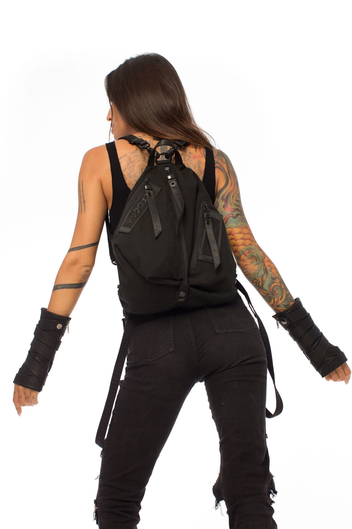 Black Canvas TEARDROP TRIANGLE Convertible Backpack - Etsy