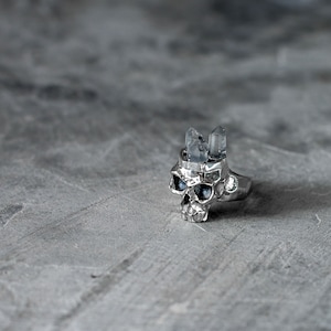 Crystal or Tourmaline Crowned Skull Ring in Solid Silver With Topaz ...