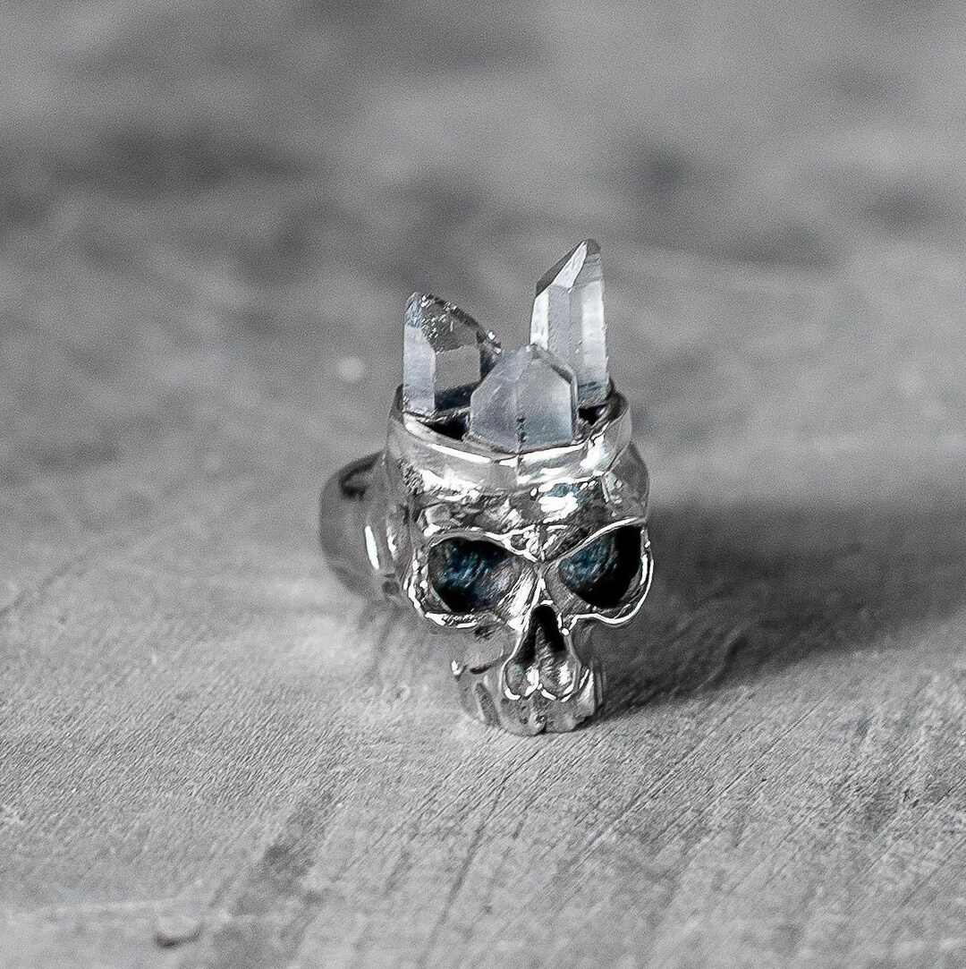 Crystal or Tourmaline Crowned Skull Ring in Solid Silver With - Etsy