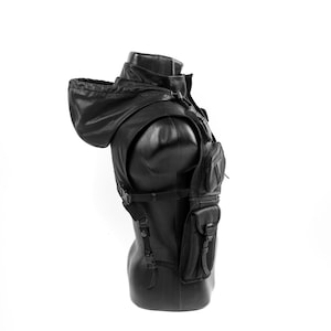 Tech9 Leather Hood With Shoulder Holsters | Tactical Techwear Pockets I ...