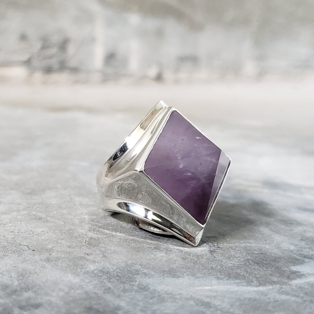 Amethyst Crystal Pyramid Unisex Silver Ring - Etsy