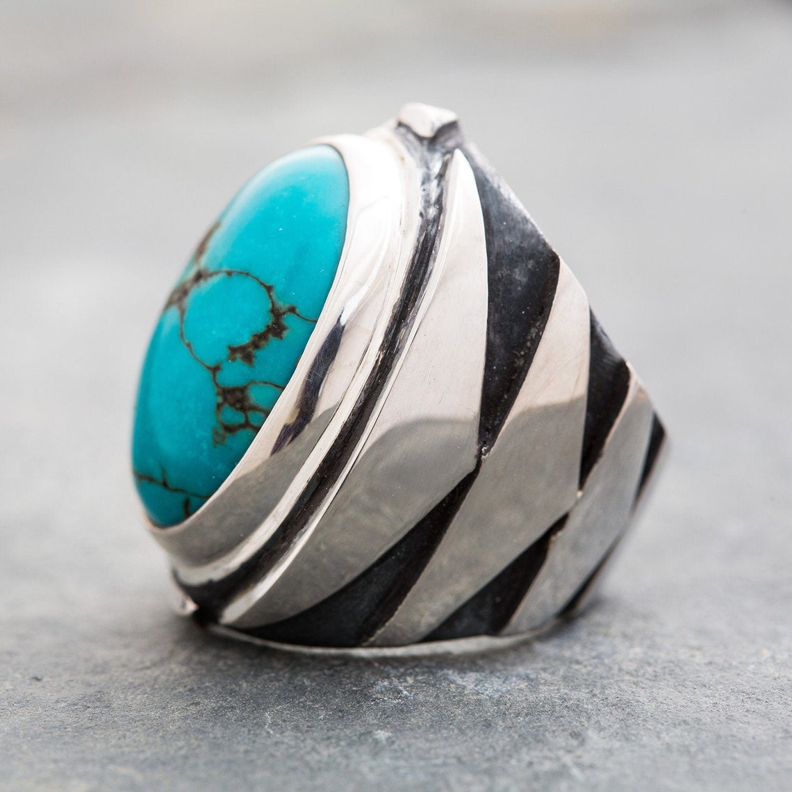 Turquoise Chevron Silver Ring - Etsy