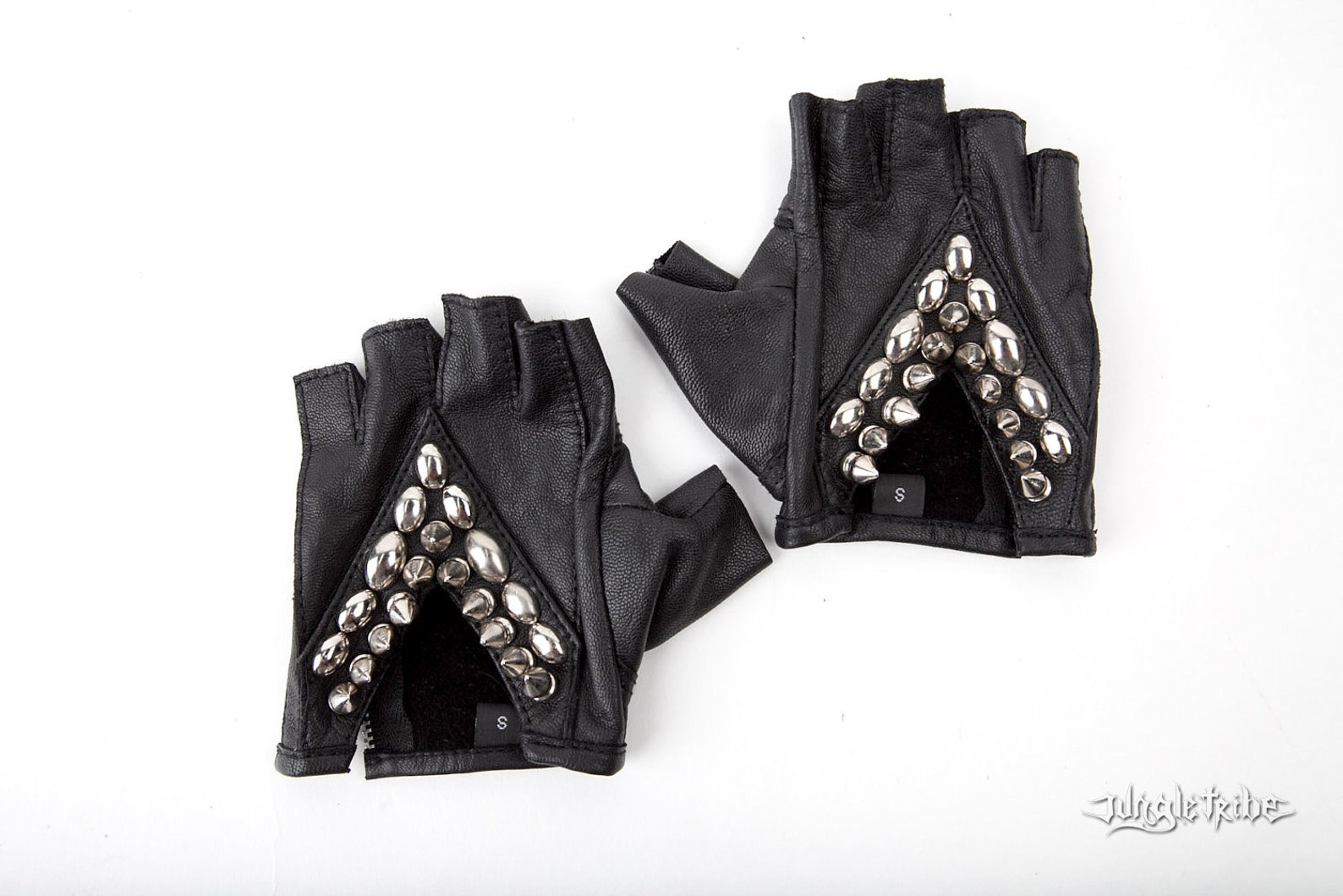 SILVER SPIKE Studded Chevron Pattern Fingerless Leather Gloves - Etsy UK