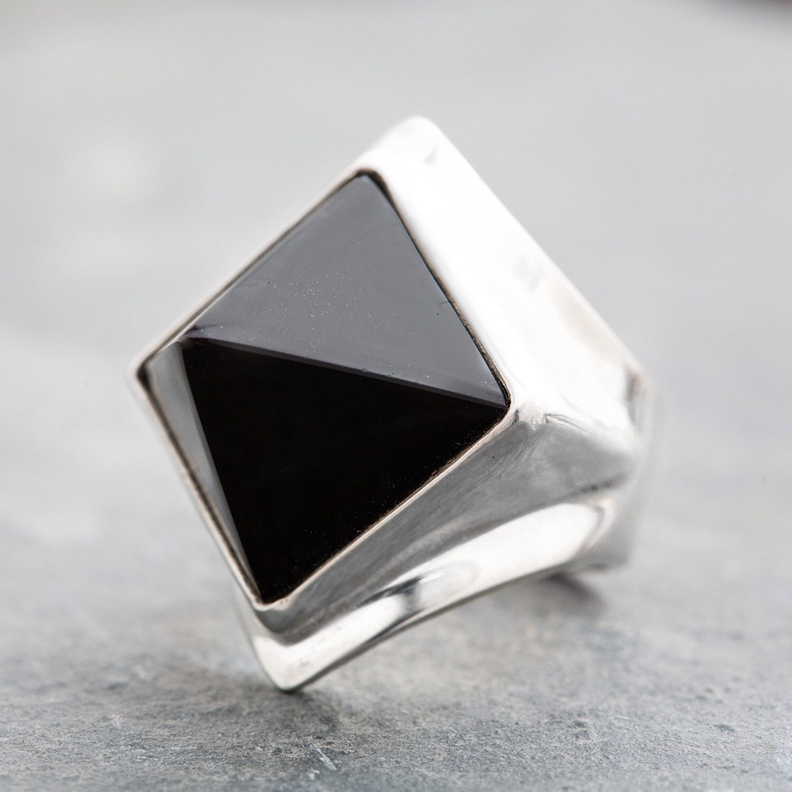 Black Onyx Pyramid Silver Ring - Etsy