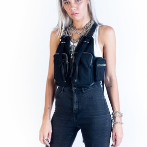 THE HACKER Jet Black Canvas Techwear Utility Vest - Etsy