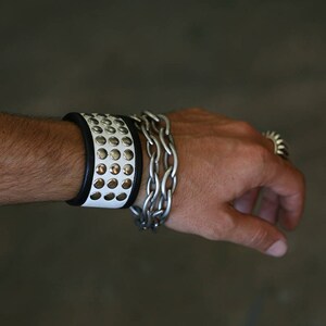 HIGH CONTRAST Black and White Punk Rock Leather Studded Cuff - Etsy