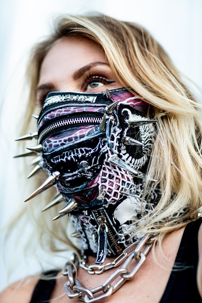 Pink Punk Spiked Face Mask - Etsy