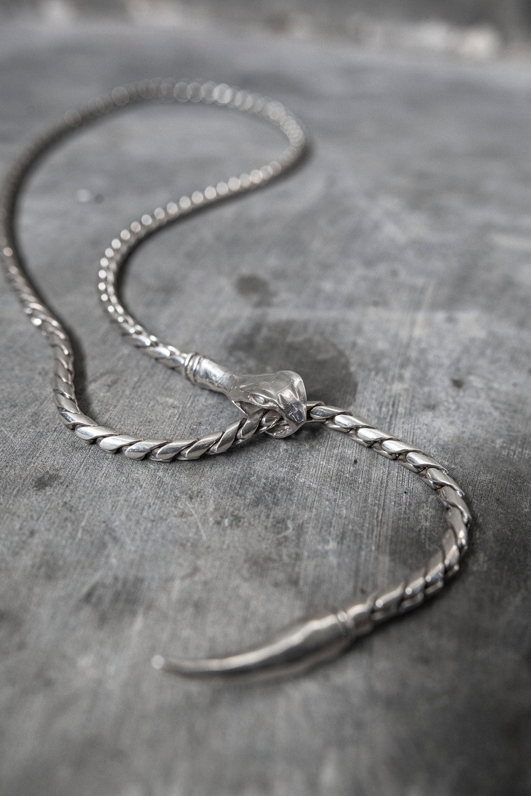 RAZORBACK SNAKE Lariat Bolo Chain Necklace Solid Sterling Silver 925 ...