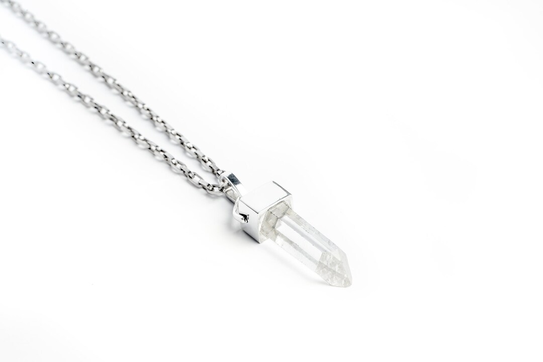 Clear Raw Quartz Crystal Point Long Sterling Silver Chain Necklace - Etsy