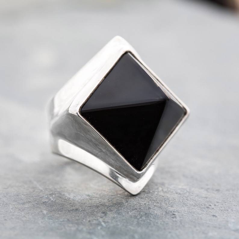 Black Onyx Pyramid Silver Ring - Etsy