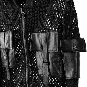 Rave Ready Fishnet Hoodie With Leather Tactical Tech Pockets: Clothing ...