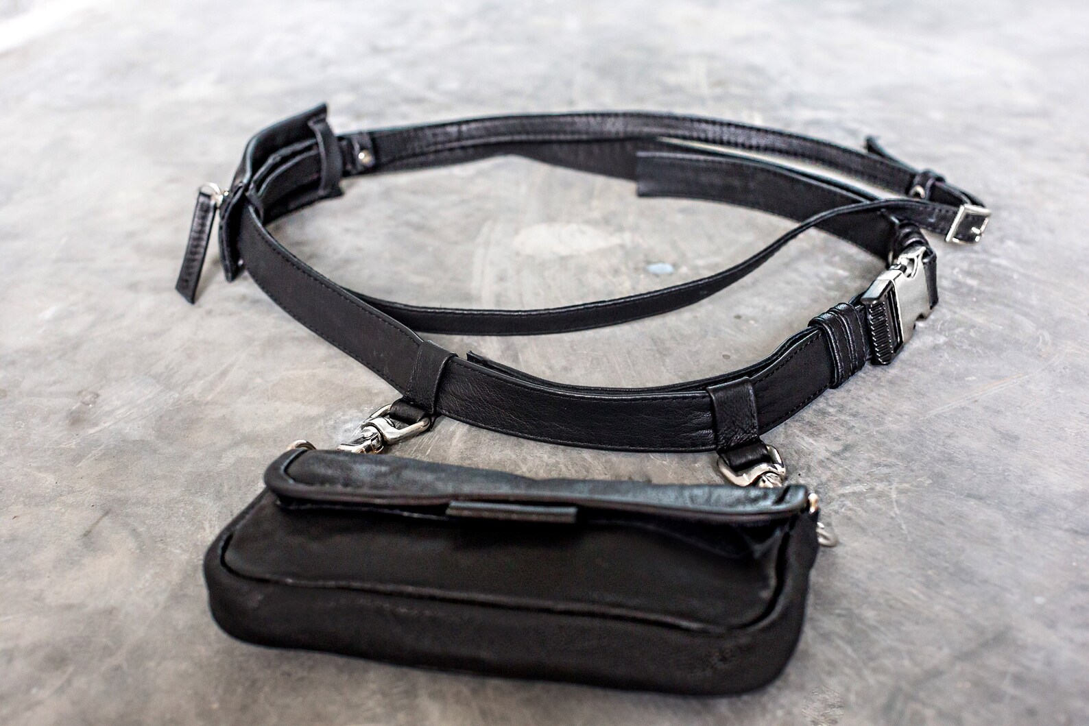 Sleek Black Leather Pocket Belt - Etsy