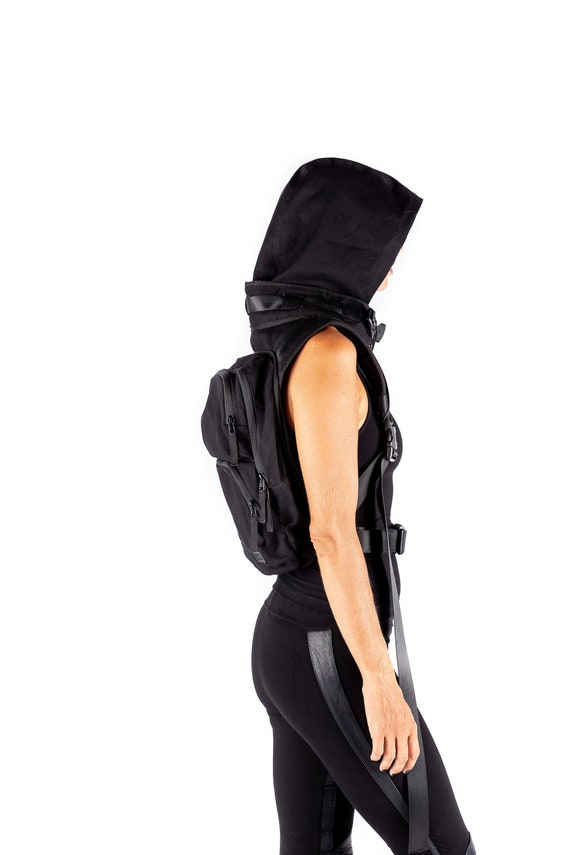 Blackout Backpack Tech Wear Essential With Removable Hood - Etsy