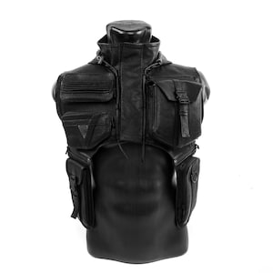 Tech9 Leather Hood With Shoulder Holsters | Tactical Techwear Pockets I ...