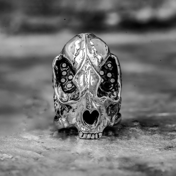 Mens Skull Ring With Diamond Eyes - Etsy