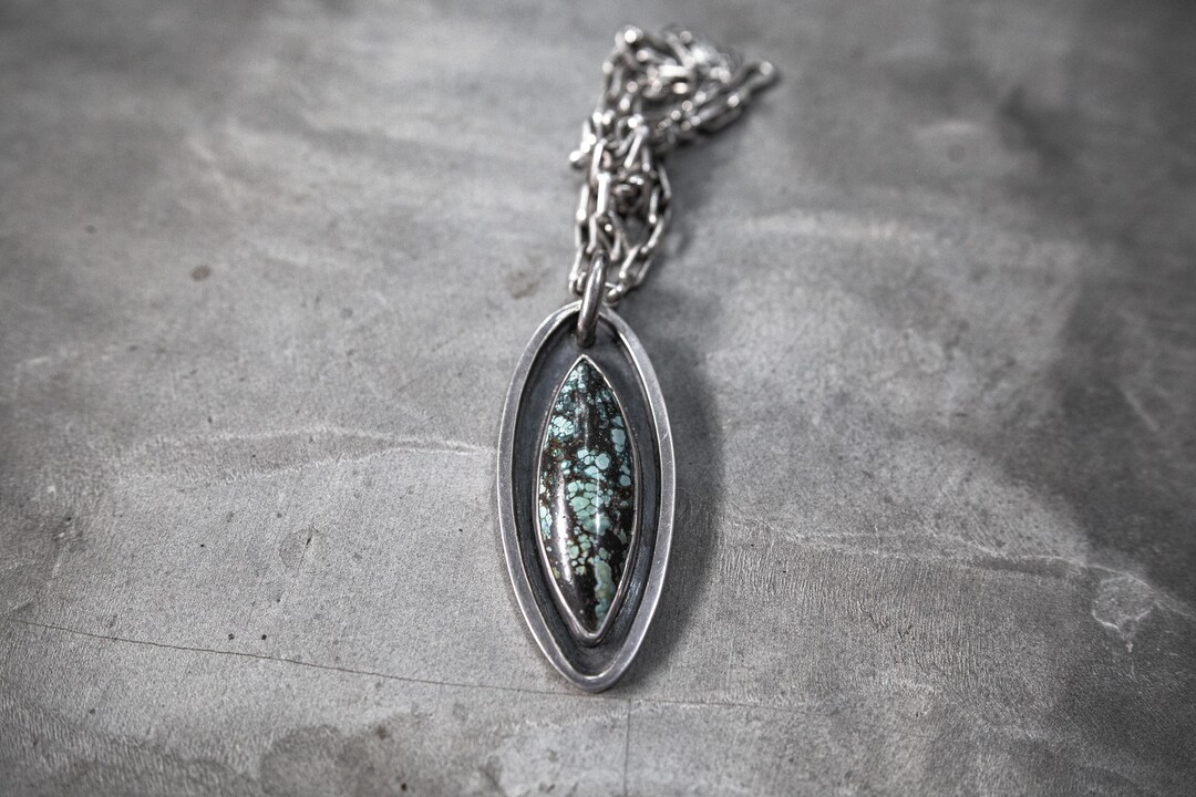 Long Marquis Turquoise Pendant and Chain in 925 Sterling Silver - Etsy