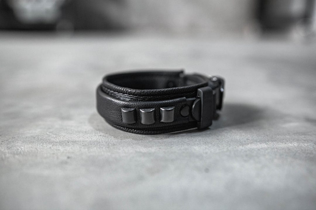 Minimal Slope Style Black Leather Bracelet Cuff With Snowboard Binding ...