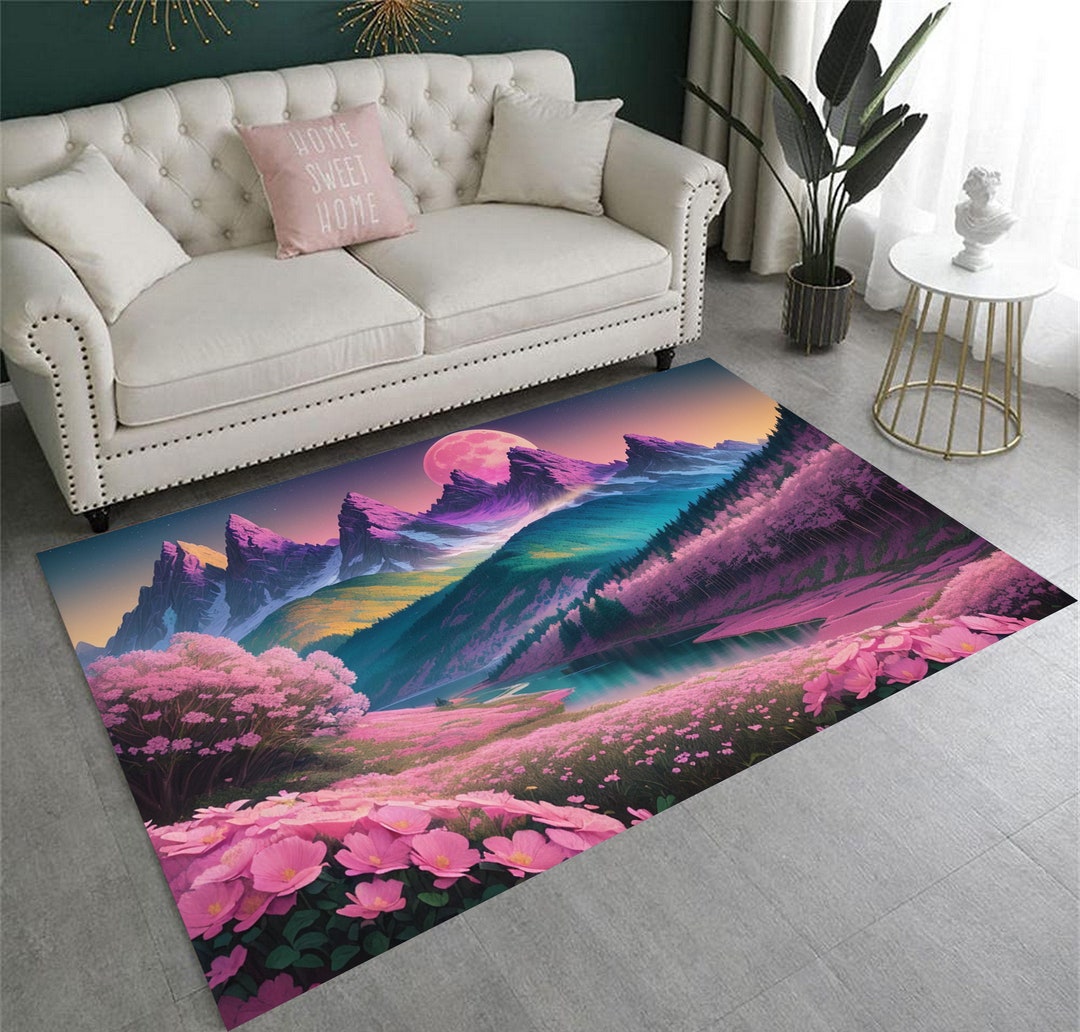 Beautiful Valley With River Rug National Rug, Sunset Patterned Rug ...