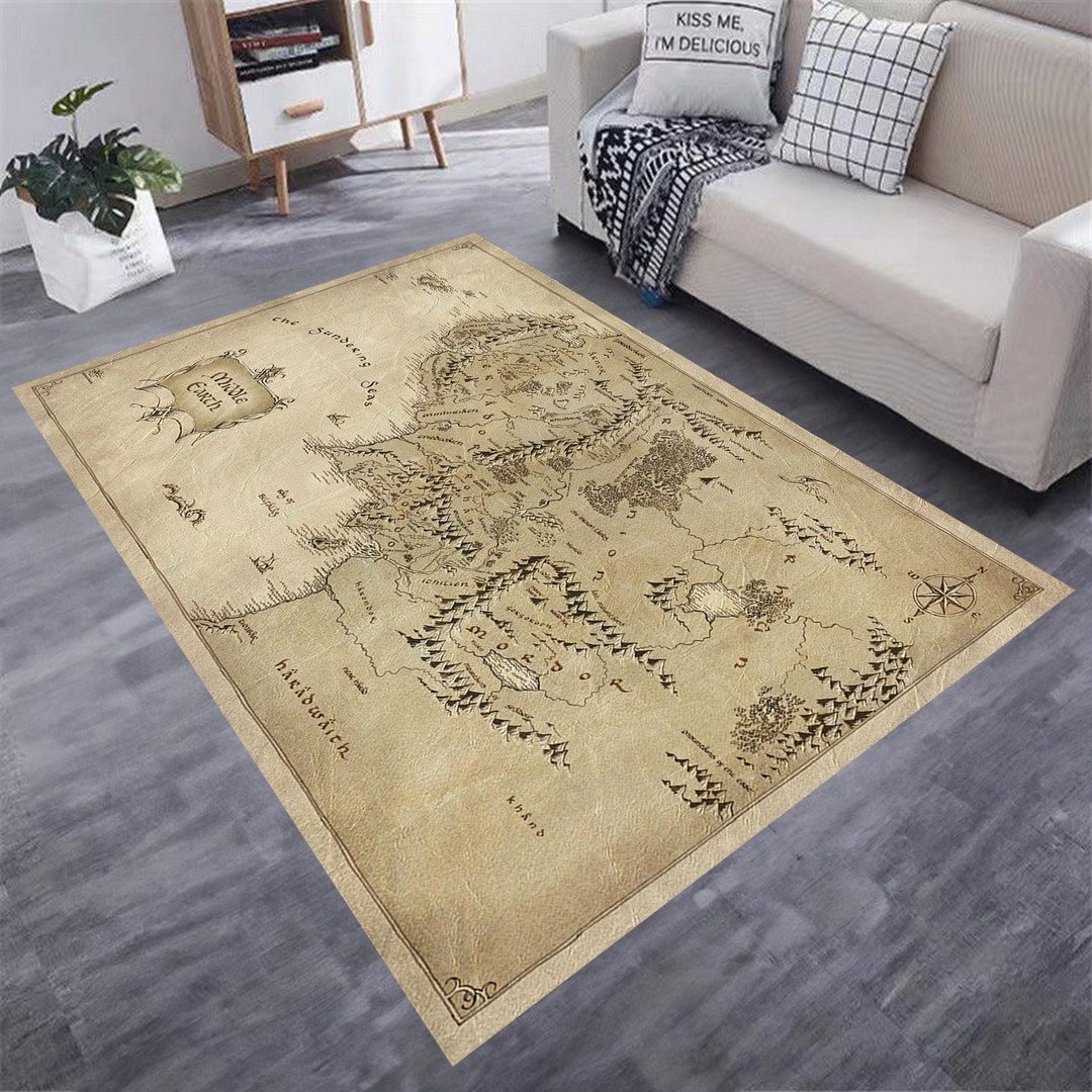 Middle Earth Rug, Lord of the Rings Patterned Rug, Old Map Rug ...