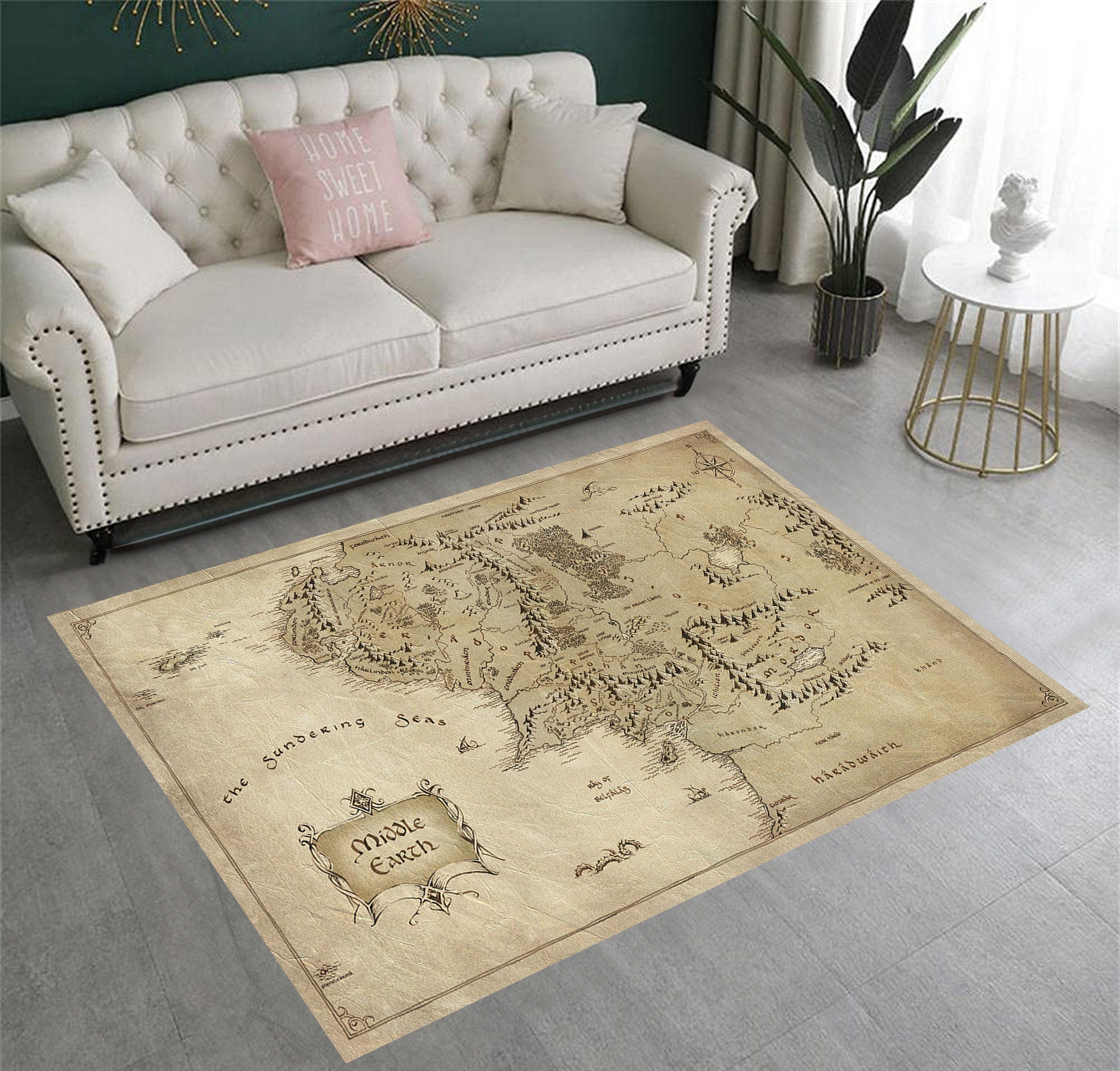 Middle Earth Rug, Lord of the Rings Patterned Rug, Old Map Rug ...