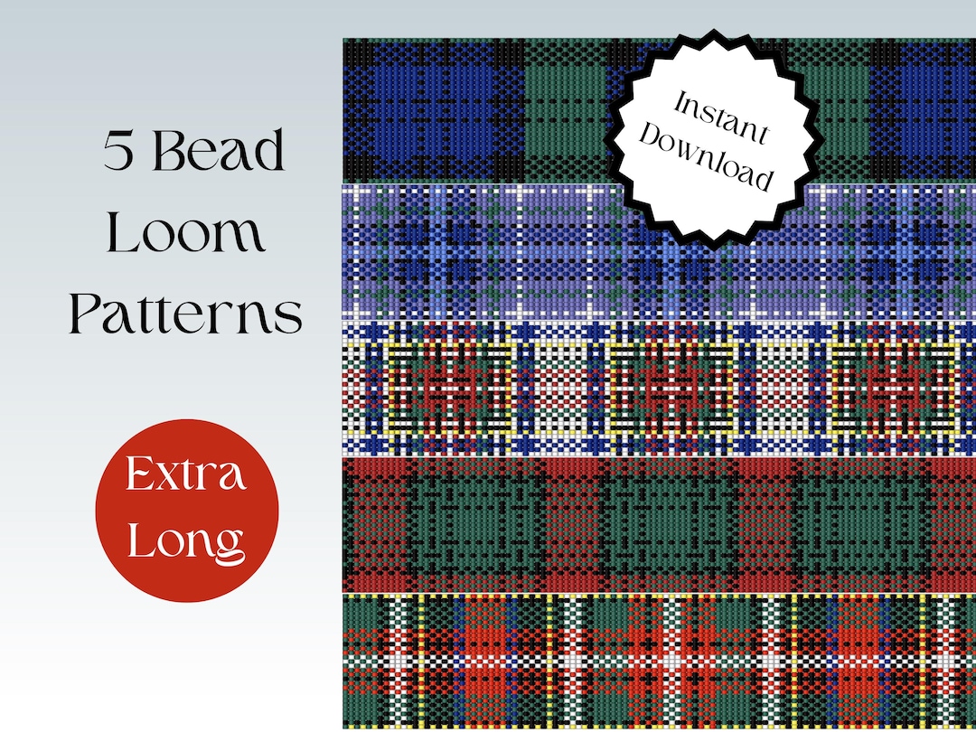 Plaid Bracelet Pattern Bundle: 5 Scottish Tartan Bead Loom Designs ...