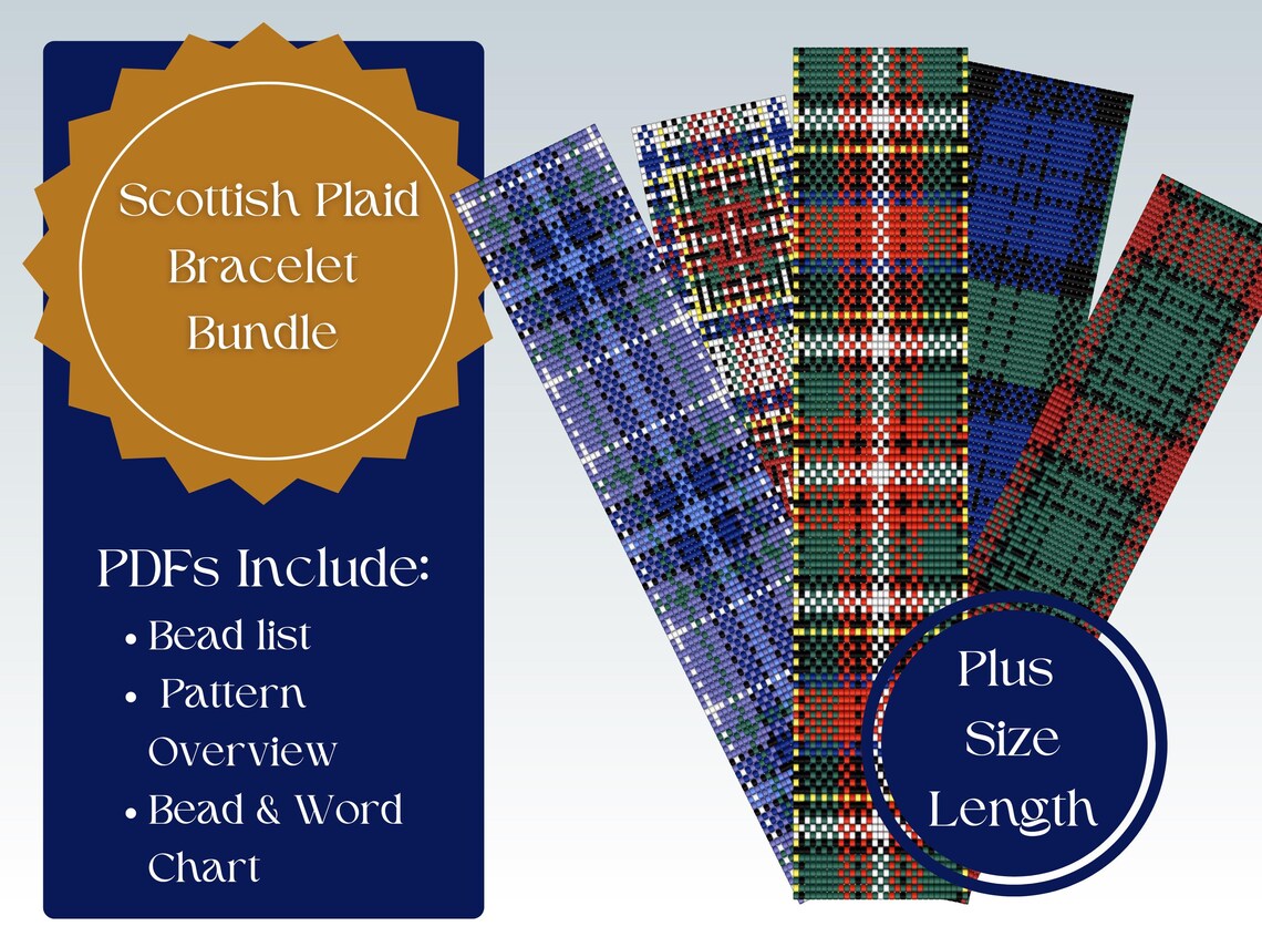 Plaid Bracelet Pattern Bundle: 5 Scottish Tartan Bead Loom Designs ...