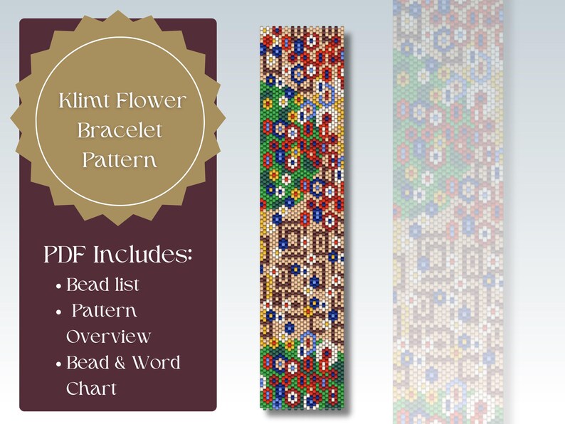 Gustav Klimt Bracelet Pattern | Klimt Flower Bracelet | Peyote Digital ...