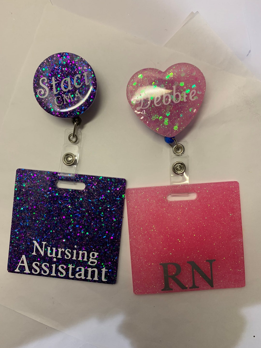 Retractable Name Badge With Title Card. Handmade With Resin - Etsy