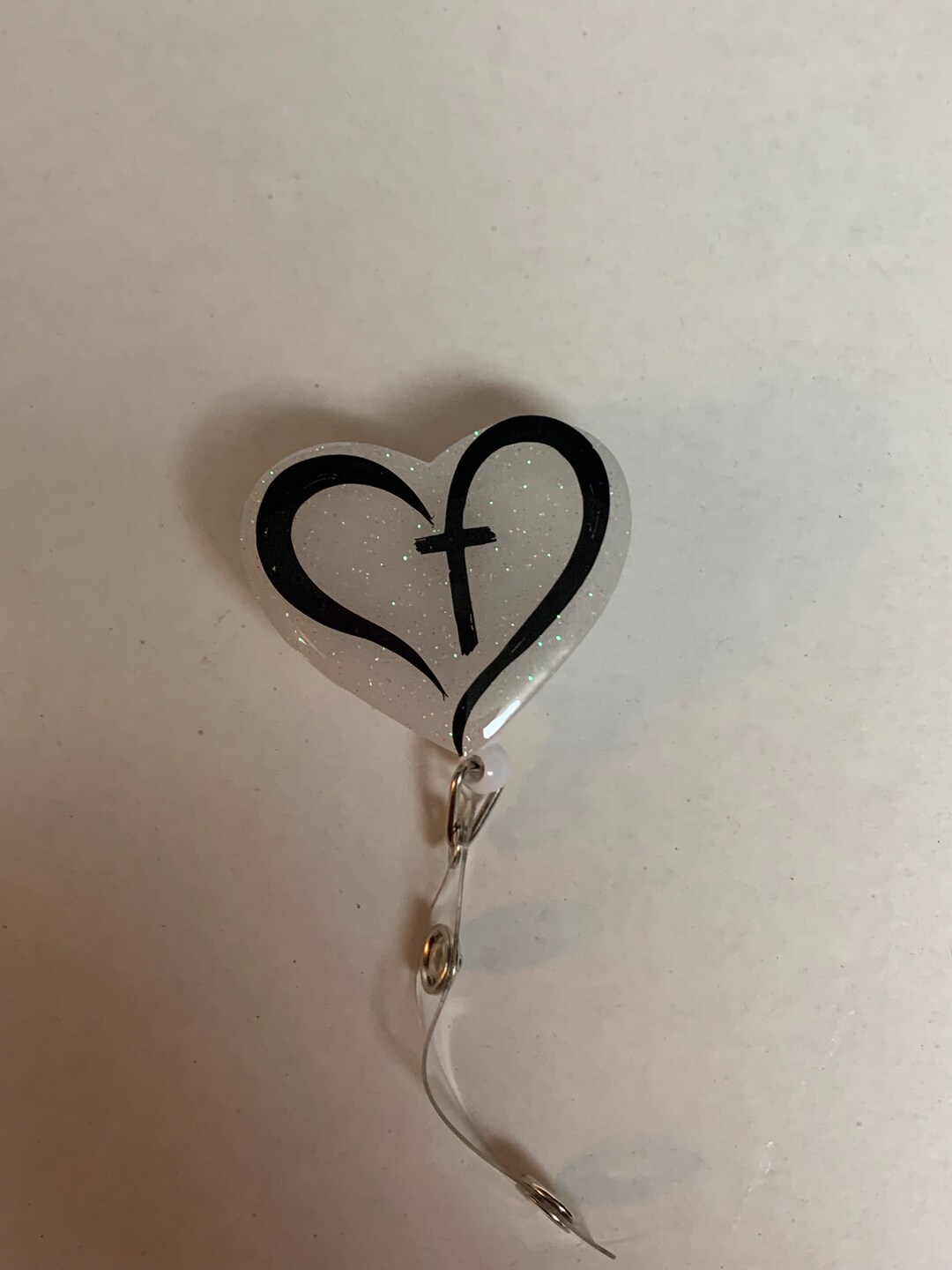Retractable Badge Reel Featuring Cross Inside Heart - Etsy