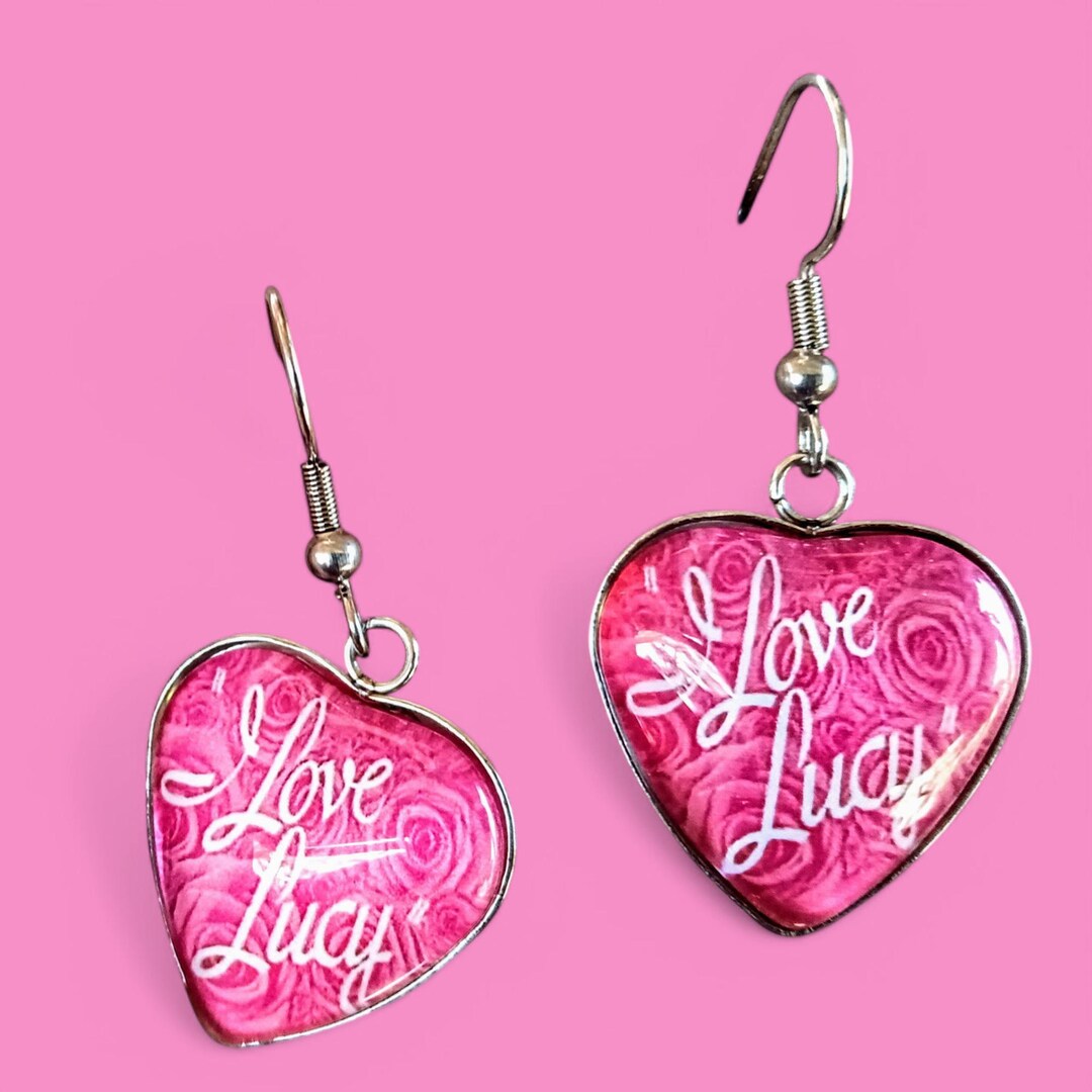I Love Lucy Earrings Lucille Ball Heart Dangle Earrings Pink Heart I ...