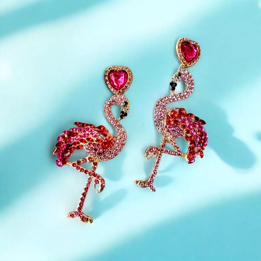 Pink Rhinestone Flamingo Dangle Earrings: Art Deco Glamour - Etsy