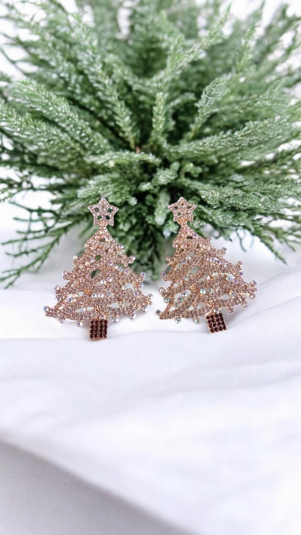 Sparkling CHRISTMAS TREE Earrings, Gold Dangle Holiday Earrings ...