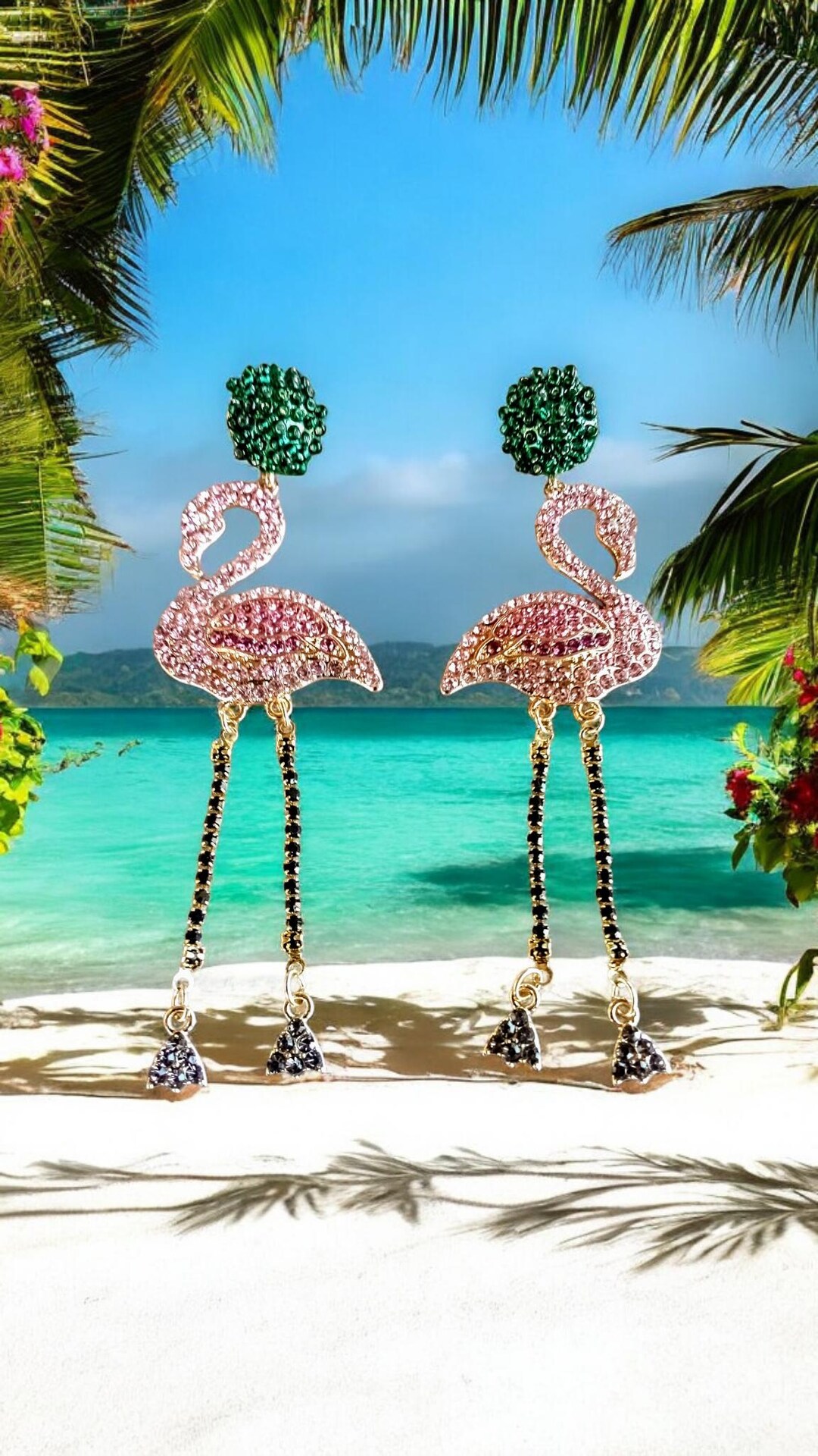 Crystal Flamingo Dangle Earrings: Pink Tropical Bird Statement Jewelry ...