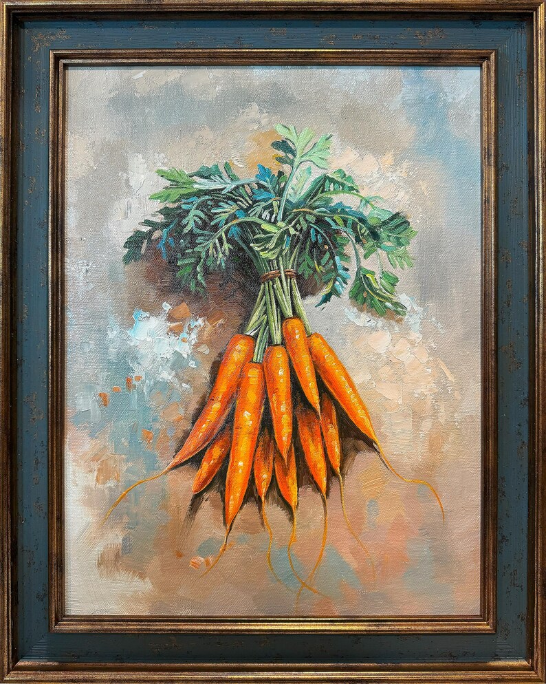Framed Carrot Oil Painting: Rustic Kitchen Wall Art, 12x16 - Etsy