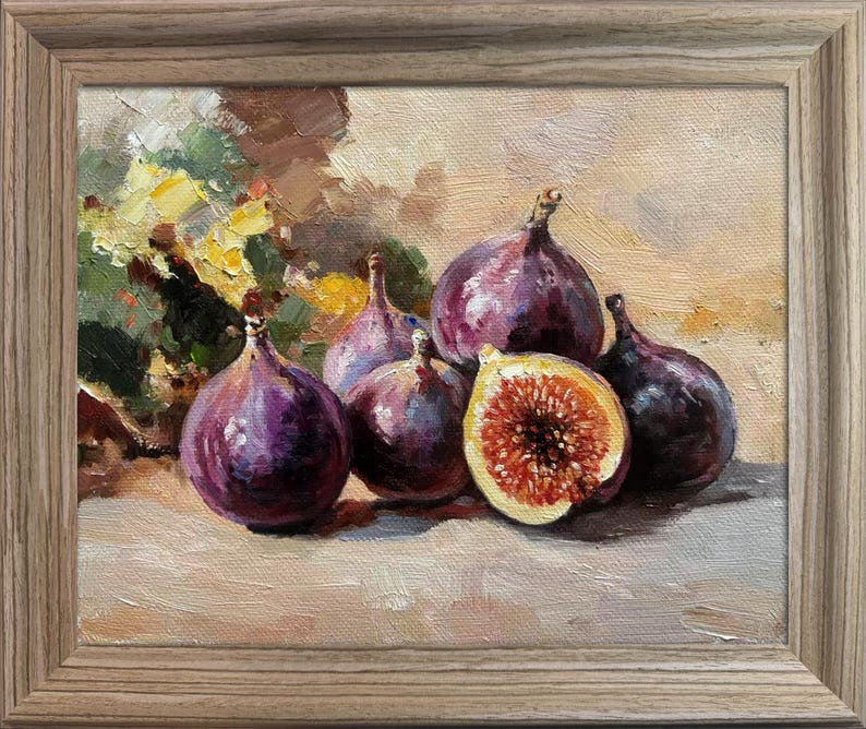 Framed Fig Oil Painting: Original Still Life Kitchen Wall Art - Etsy