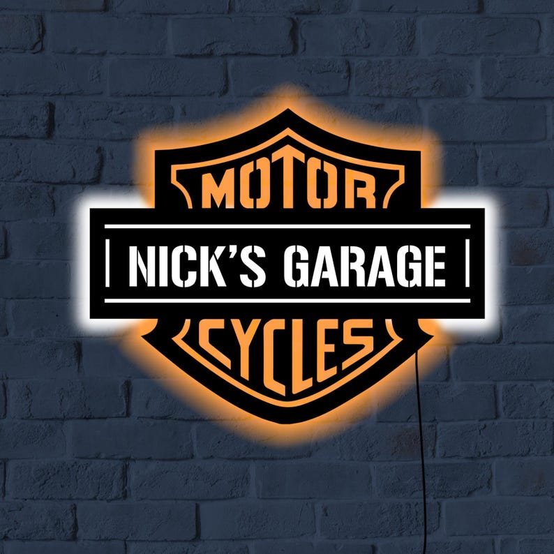 Personalized LED Motorcycle Garage Sign: Custom Name, Laser-cut MDF - Etsy