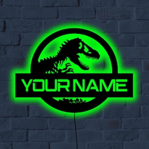 Dinosaur Name Led Sign, Jurassic World Wall Art – Custom T-rex Sign for ...