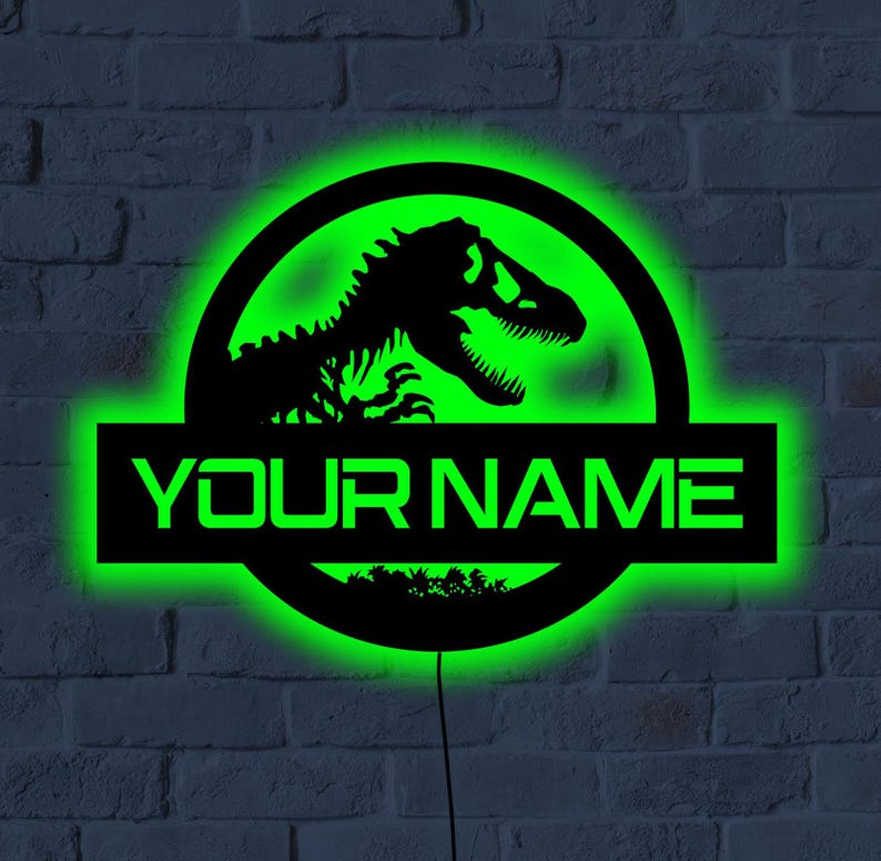 Dinosaur Name Led Sign, Jurassic World Wall Art – Custom T-rex Sign for ...