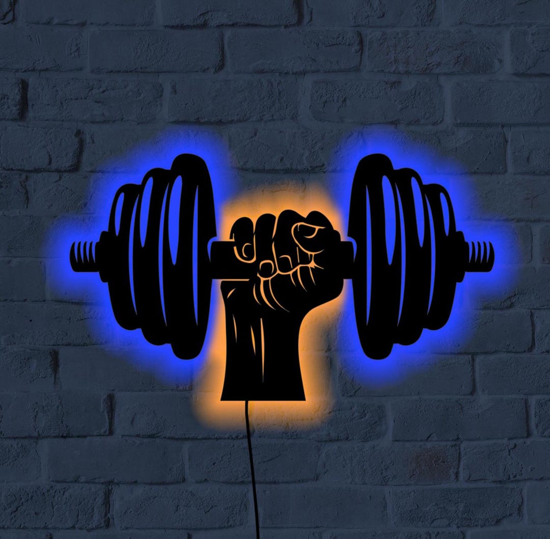 Dumbbell LED Sign Wall Light – Gym Room Decor - Personalized Fitness ...
