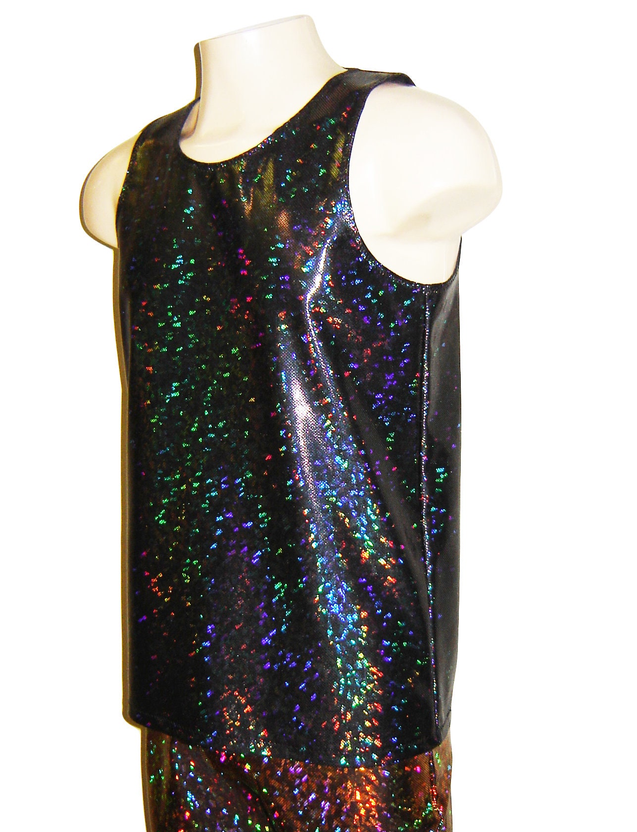 Men's Black Holographic Sparkle Tank Top Singlet Burningman Stretch Tee ...