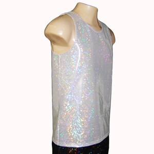 Men's Black Holographic Sparkle Tank Top Singlet Burningman Stretch Tee ...