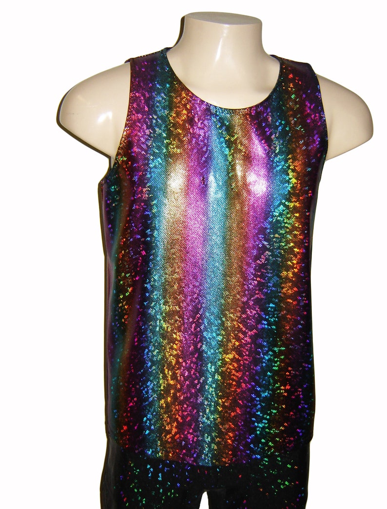 Men's Holographic Sparkle Tank Top Gold Singlet Burningman Stretch Tee ...