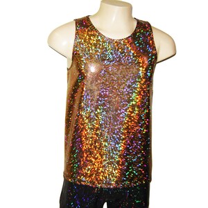 Men's Holographic Sparkle Tank Top Singlet Silver Burningman Stretch ...