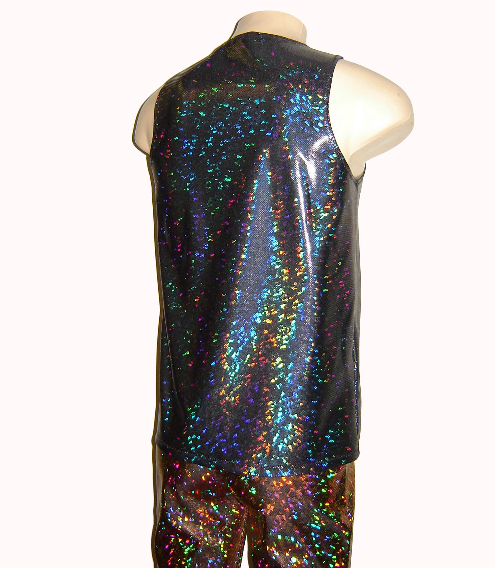 Men's Black Holographic Sparkle Tank Top Singlet Burningman Stretch Tee ...