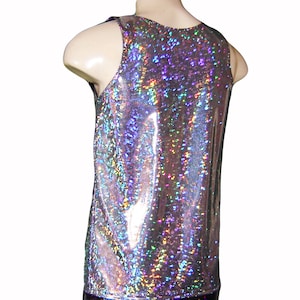 Men's Holographic Sparkle Tank Top Singlet Silver Burningman Stretch ...