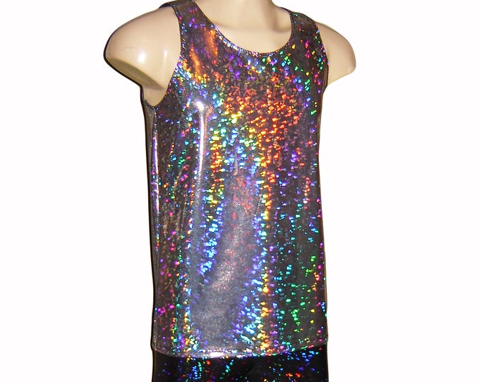 Men's Holographic Sparkle Tank Top Singlet Silver Burningman Stretch ...
