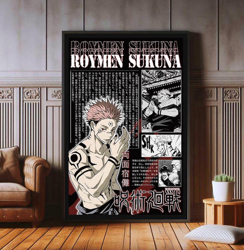 Ryomen Sukuna Jujutsu Kaisen Anime Poster Print, High Quality Canvas ...