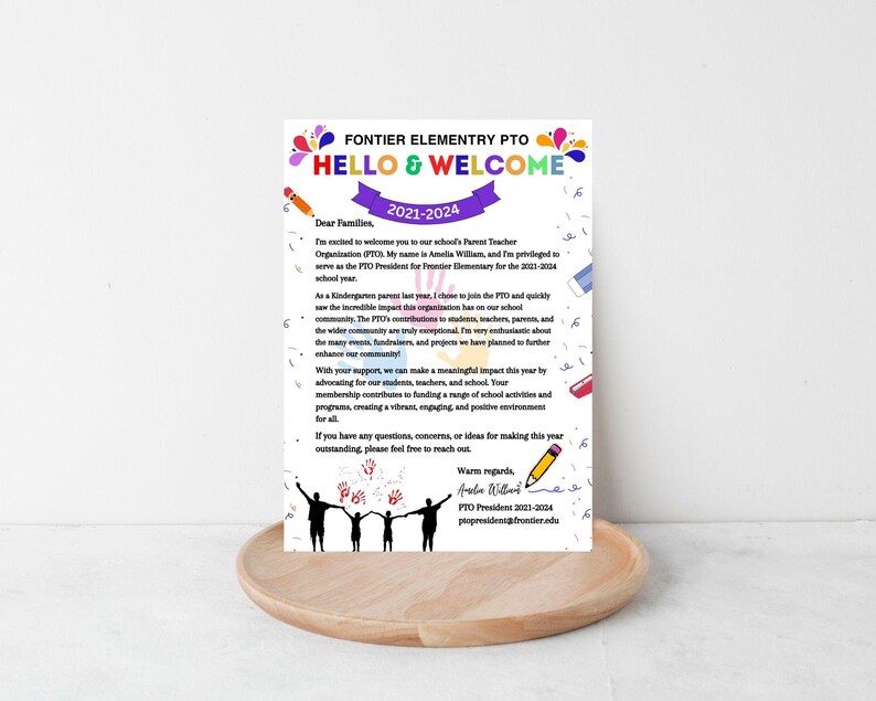 Editable PTO Welcome Letter Printable, PTA Welcome Message, Editable ...