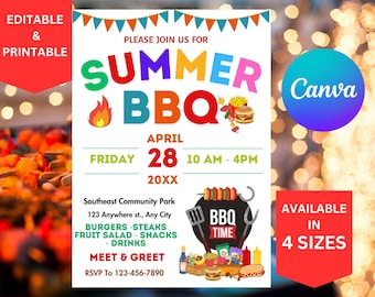 Editable Summer BBQ Flyer, Summer Cookout Flyer, Summer Picnic Flyer ...